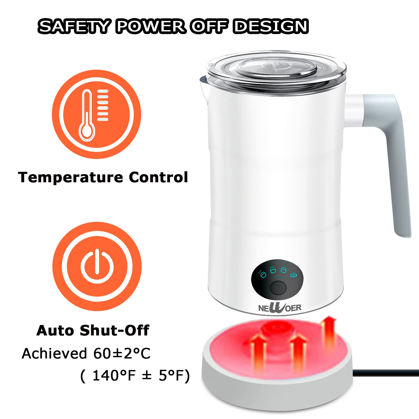 newoer Electric Milk Frother and Warmer,4 in 1 Automatic Milk Frothers 400W Automatic Milk Foam Maker with Hot & Cold Milk Functionality for Latte Coffee Hot Chocolates Cappuccino