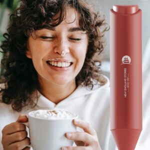 Powerful Milk Frother Handheld Foam Maker, Mini Whisk Drink Mixer for Coffee, Cappuccino, Latte, Matcha, Hot Chocolate, With Stand, Red