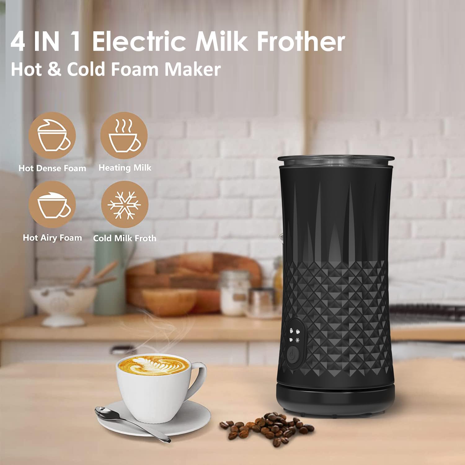 SOMKTN Electric Milk Frother and Steamer - Hot & Cold Milk Foamer with Auto Shut-Off - Quick and Effortless Frothing - 8oz/240ml Milk Warmer for Coffee, Latte, Cappuccino, Hot Chocolates