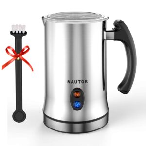 nautor milk frother, electric milk frother with hot or cold functionality, foam maker, silver stainless steel, automatic milk frother and warmer for coffee, cappuccino and matcha