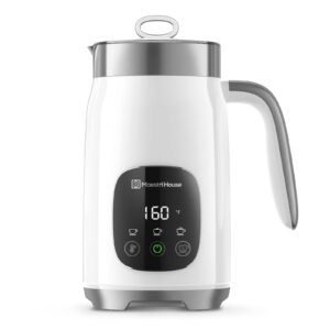 maestri house large capacity smart adjustable integrated milk frother with temperature & thickness control for lattes, cappuccinos, and mochas, white