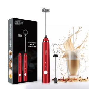 delm milk frother electric usb stainless steel accessory (red)