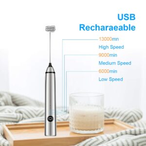 Fivtyily Milk Frother Handheld Rechargeable Electric Foam Maker, Drink Mixer with Stainless Steel Whisk and Stand for Cappuccino, Bulletproof Coffee, Latte