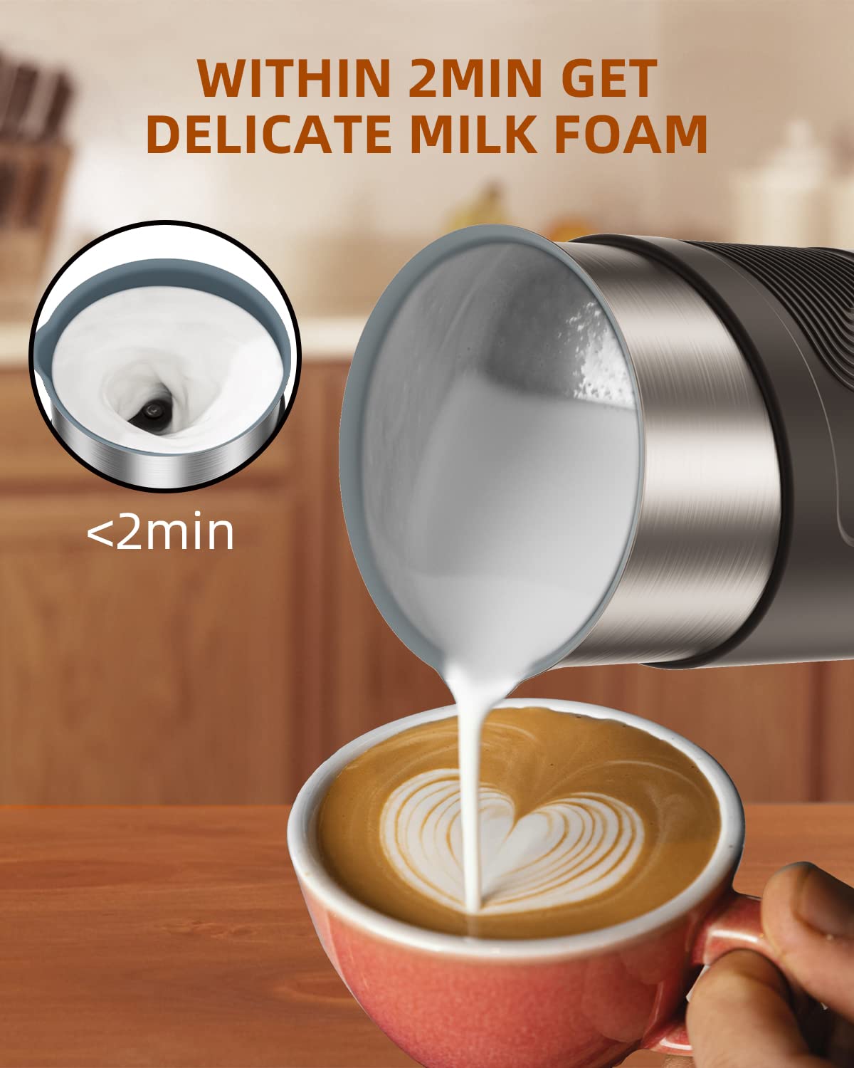 4 in 1 Electric Milk Frother and Steamer, Milk Warm Frother for Hot Chocolate, Latte, Cappuccino, Stainless Steel Automatic Hot Cold Foamer-Coffee Steamer Foam Maker