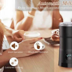 Milk Frother Electric, Coffee Frother, Warm and Cold Milk Foamer, 4 IN 1 Automatic Milk Warmer Stainless Steel with Touch Screen, for Coffee, Latte, Hot Chocolate,Cappuccinos and Macchiato,Black