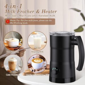 Milk Frother Electric, Coffee Frother, Warm and Cold Milk Foamer, 4 IN 1 Automatic Milk Warmer Stainless Steel with Touch Screen, for Coffee, Latte, Hot Chocolate,Cappuccinos and Macchiato,Black