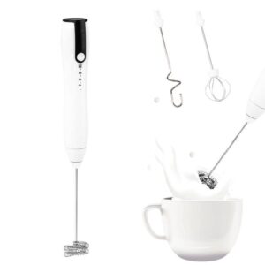 handheld milk frother usb-c rechargeable electric whisk drink foam mixer with 3 heads, 3 speeds adjustable white mini coffee frother for latte, cappuccino, hot chocolate, egg, matcha