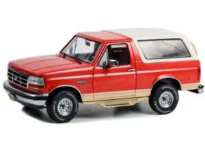 greenlight 1994 bronco eddie bauer edition electric red metallic and tucson bronze with white top artisan collection 1/18 diecast model car 19135