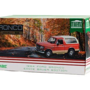 Greenlight 1994 Bronco Eddie Bauer Edition Electric Red Metallic and Tucson Bronze with White Top Artisan Collection 1/18 Diecast Model Car 19135