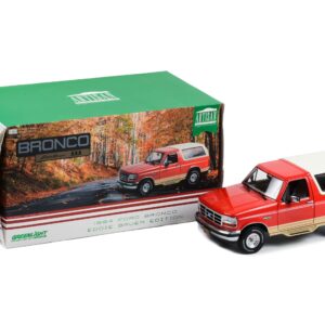 Greenlight 1994 Bronco Eddie Bauer Edition Electric Red Metallic and Tucson Bronze with White Top Artisan Collection 1/18 Diecast Model Car 19135