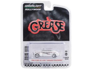 1948 de luxe convertible greased lightning white with graphics grease (1978) movie hollywood series release 40 1/64 diecast model car by greenlight 62010a