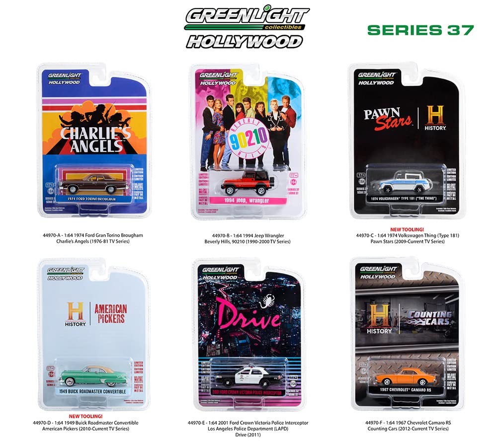 Greenlight 44970 Hollywood Series 37 Complete Set of Six (6) Diecast Models 1:64 Scale