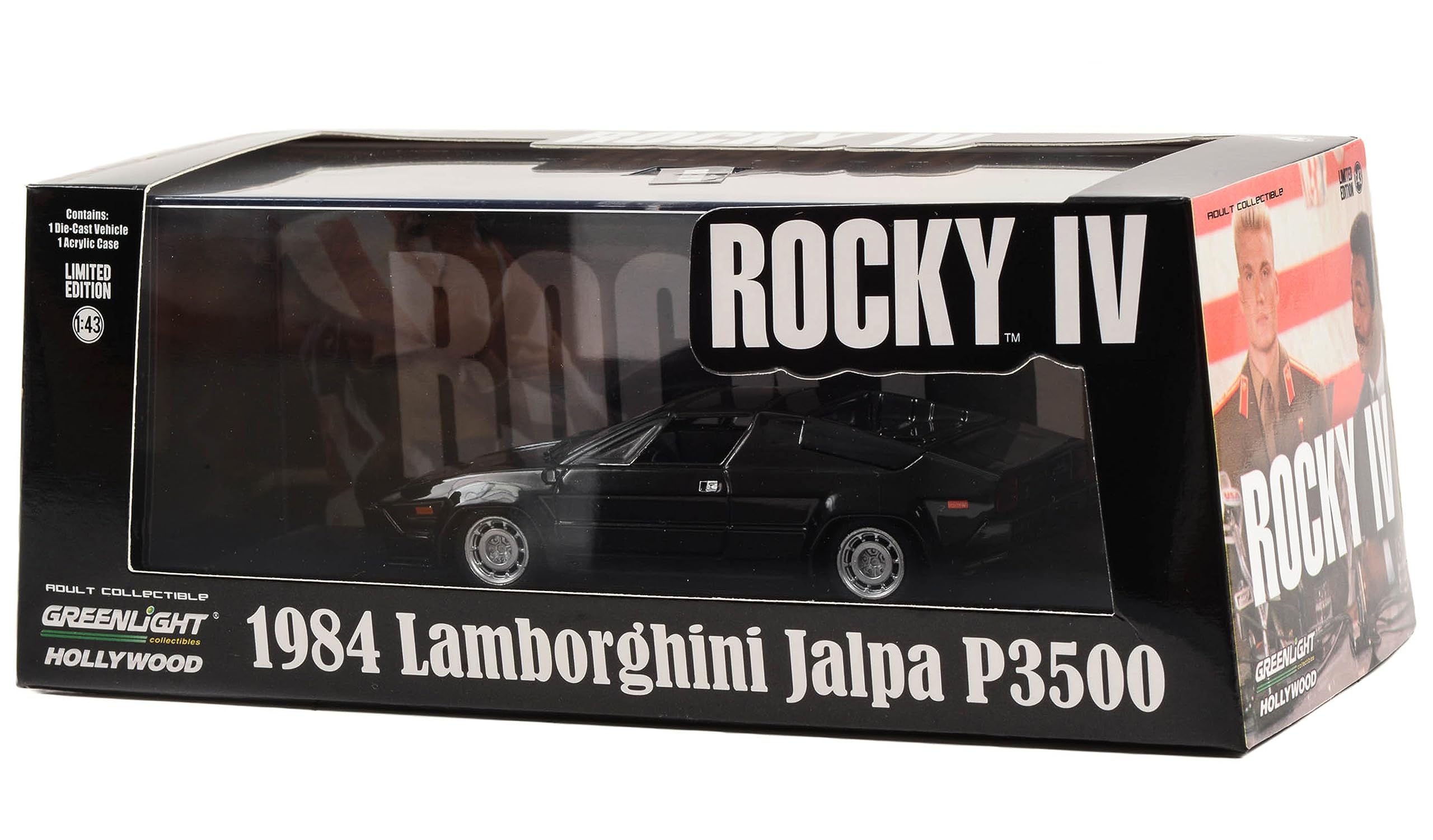 1984 Lambo Jalpa P3500 Black Rocky IV (1985) Movie Hollywood Series 1/43 Diecast Model Car by Greenlight 86638