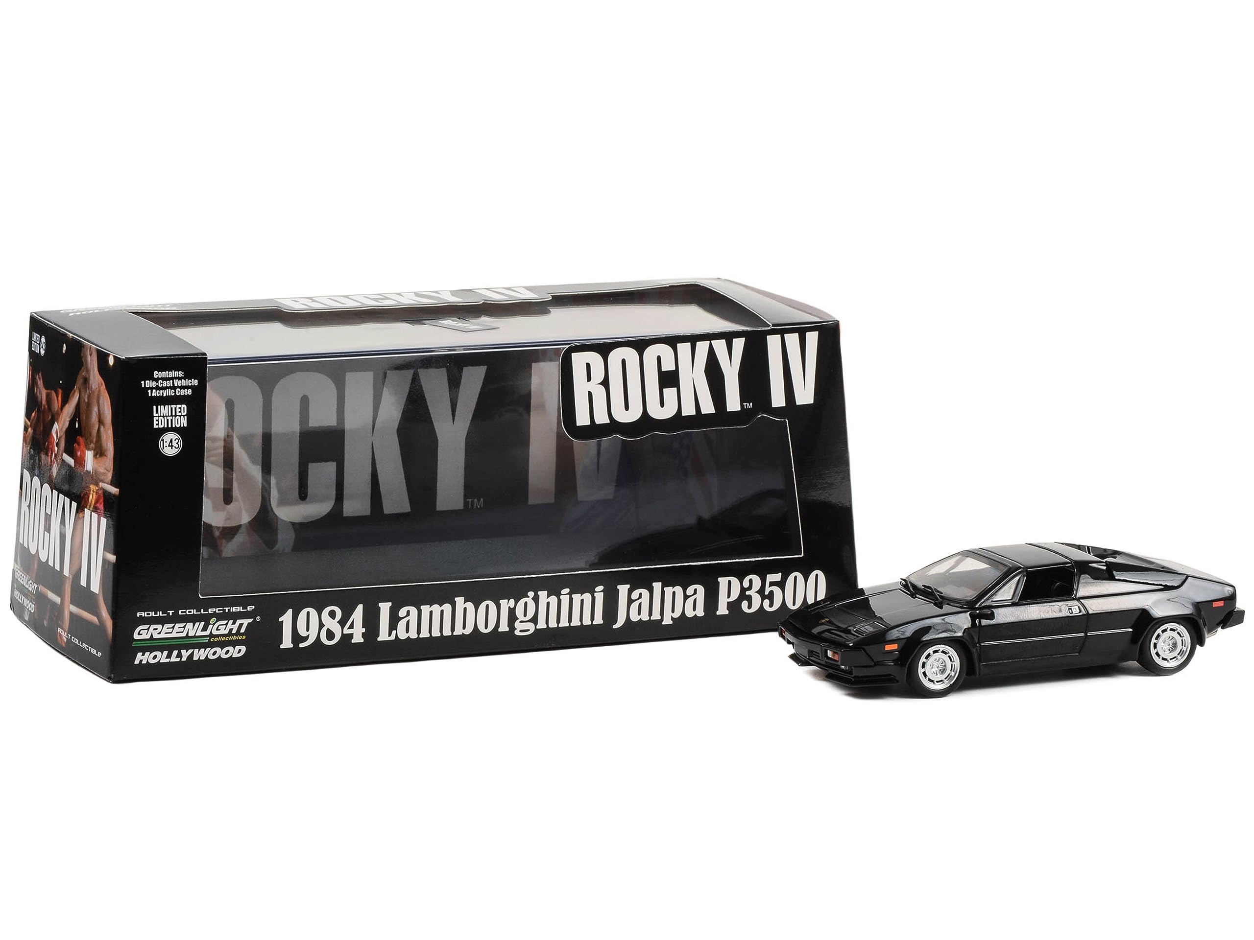 1984 Lambo Jalpa P3500 Black Rocky IV (1985) Movie Hollywood Series 1/43 Diecast Model Car by Greenlight 86638