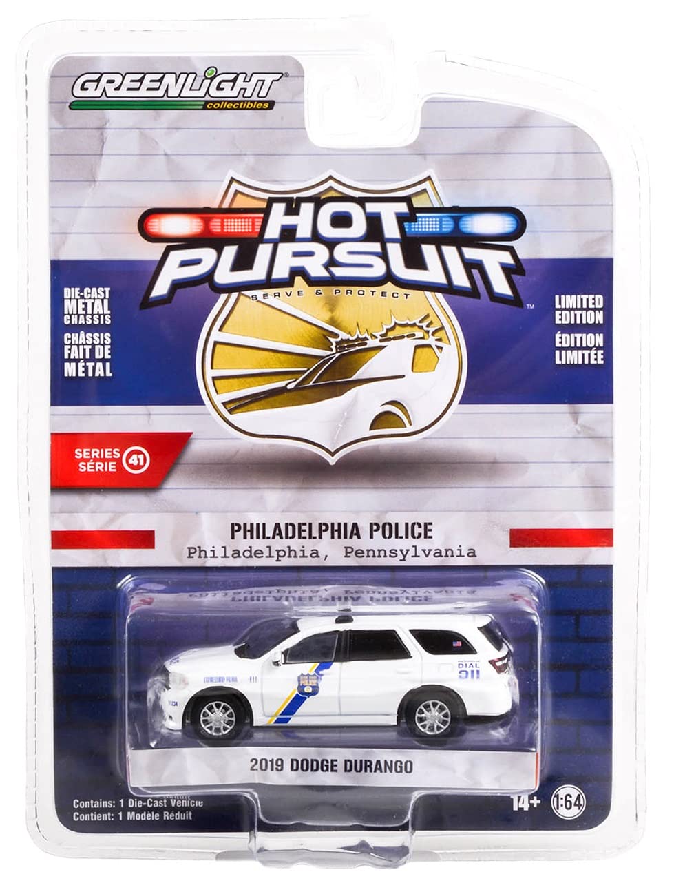 Greenlight 42990-E Hot Pursuit Series 41 - 2019 Dodge Durango - Philadelphia, Pennsylvania Police 1/64 Scale Diecast