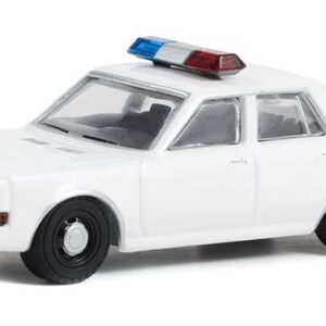 Greenlight 43006-L Hot Pursuit 1980-89 Dodge Diplomat Police White with Light and Push Bars 1/64 Scale