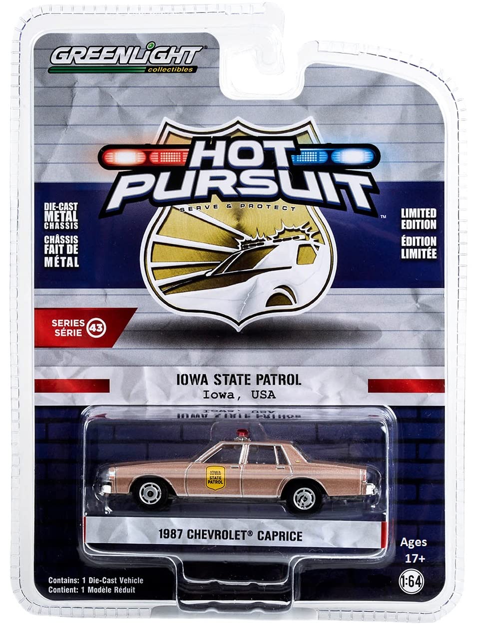 Greenlight 43010-B Hot Pursuit Series 43-1987 Chevy Caprice - Iowa State Patrol 1/64 Scale Diecast