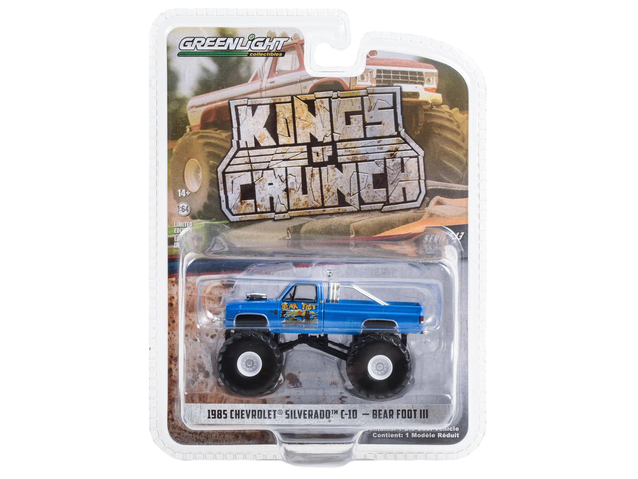 1985 Chevy Silverado C-10 Monster Truck Blue Bear Foot III Kings of Crunch Series 13 1/64 Diecast Model Car by Greenlight 49130C