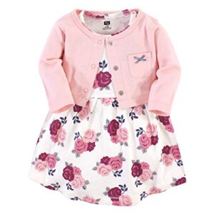 hudson baby girls' cotton dress and cardigan set, blush floral, 9-12 months