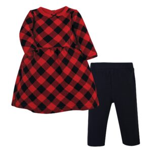 hudson baby baby girls' quilted cotton dress and leggings, buffalo plaid, 2t