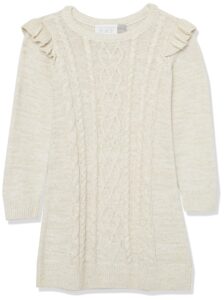 the children's place baby girls' and toddler sweater dress, white cable knit, 3t