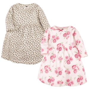 hudson baby infant and toddler girl cotton dresses, blush rose leopard, 2 toddler