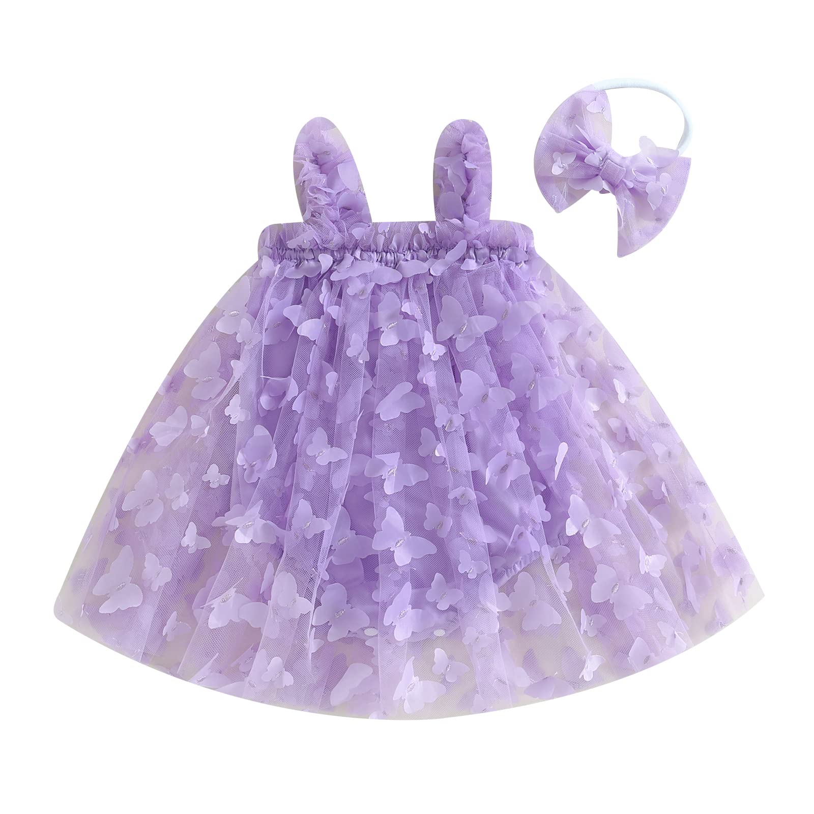 Baby Rompers Girl Princess Dress Ruffle Mesh Butterfly Tulle Tutu Dress Photograph Outfit Summer Clothtes Birthday (A Purple, 3-6 Months)