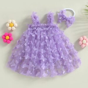 Baby Rompers Girl Princess Dress Ruffle Mesh Butterfly Tulle Tutu Dress Photograph Outfit Summer Clothtes Birthday (A Purple, 3-6 Months)