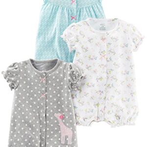 Simple Joys by Carter's Baby Girls' 3-Pack Snap-up Rompers, Blue Swan/Grey Dots/White Floral, 3-6 Months