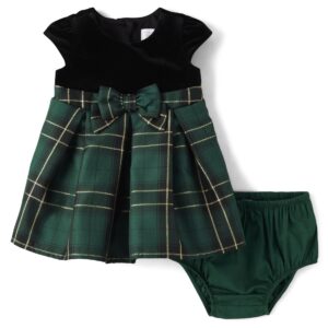 The Children's Place Baby Girls' and Newborn Holiday Dress, Green Plaid, 0-3 Months