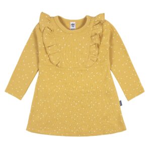 gerber baby girls' toddler long sleeve dress with ruffle detail, yellow dots, 18 months