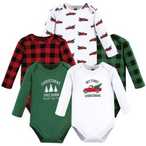 hudson baby unisex cotton long-sleeve bodysuits and toddler t-shirt set, christmas tree, 3-6 months us