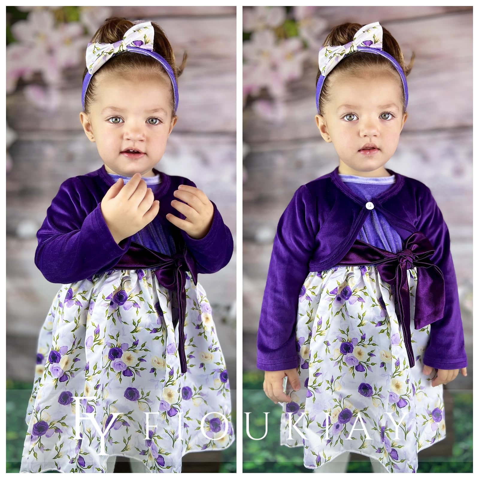 fioukiay 3-6 Months Baby Girls Dress and Velvet Cardigan Sets Infant Girls Casual Floral Print Fall Dresses Winter with Headband