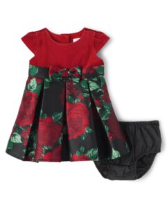 the children's place baby girls' short sleeve fashion dress, classic red floral, 3-6 months