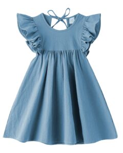 dutebare toddler baby girl dress cotton linen ruffle halter sleeveless dresses kids summer sundress blue 100