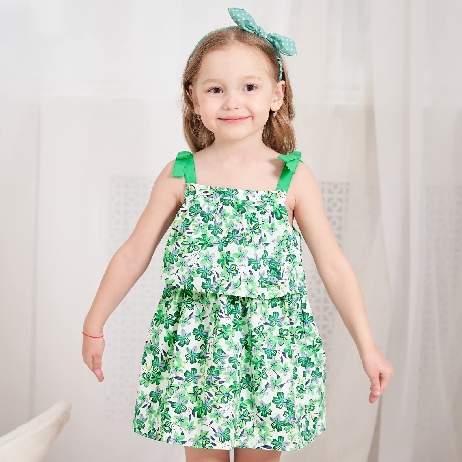 Sosomi Toddler Girls Dress Summer Clothes Sundress Butterfly Baby Girl Floral Green Dresses 18-24 Months