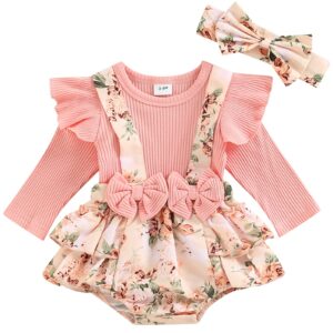 mubineo baby girl spring fall clothes outfits long sleeve lace floral romper dress newborn outfit (sc pink, 0-3 months)