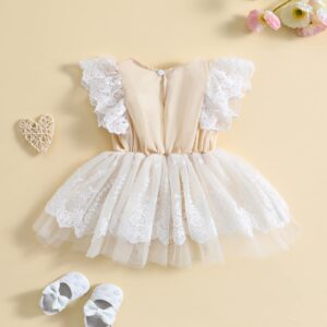 Newborn Baby Girl Boho Romper Dress Embroidery Flower Lace Tutu Photography Outfits Princess Clothes (Apricot, 3-6 Months)