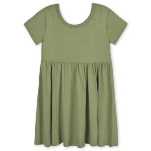 gerber baby girls toddler buttery soft short sleeve twirl dress with viscose made from eucalyptus, olive, 3t