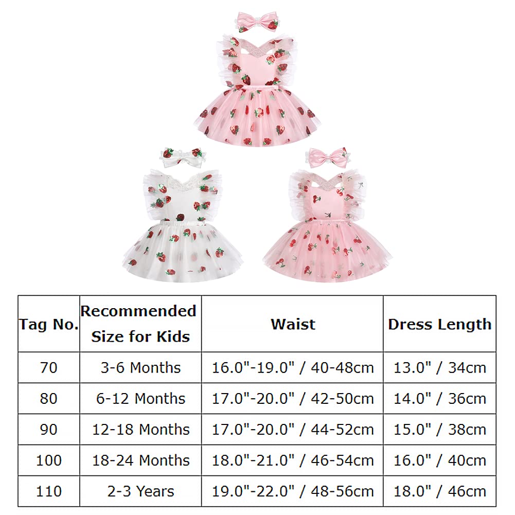 Baby Girls Sequin Strawberry Tutu Dress Summer Sleeveless Lace Princess Birthday Party Dresses Toddler Girl Communion Pageant Flower Bow Sundress with Headband Outfit Pink Strawberry 3-6 Months