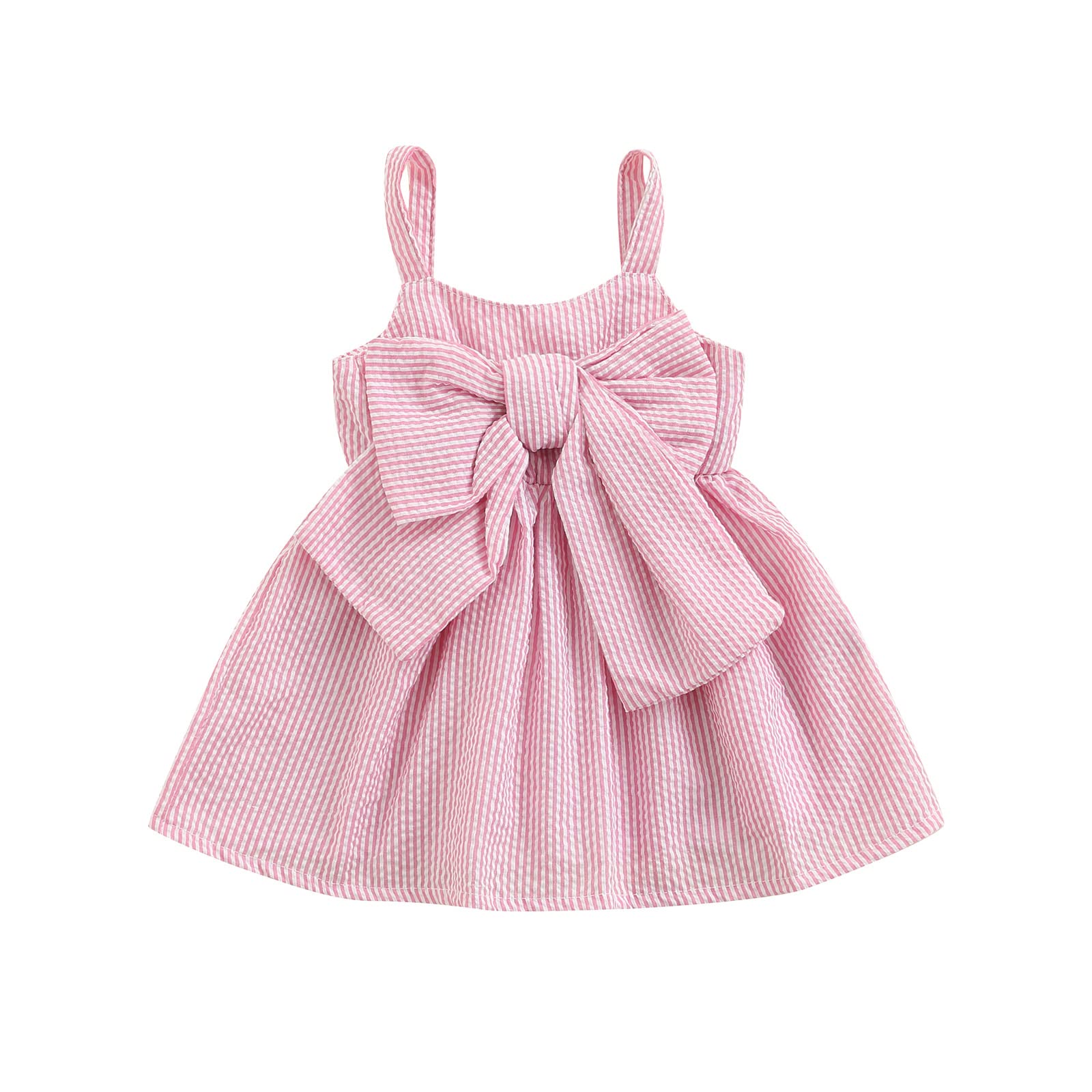 Toddler Baby Girls Sleeveless Dress Front Bowknot Stripe Sling Summer Jumpsuit Princess Casual Romper (Pink, 9-12 Months)