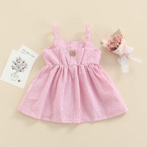 Toddler Baby Girls Sleeveless Dress Front Bowknot Stripe Sling Summer Jumpsuit Princess Casual Romper (Pink, 9-12 Months)