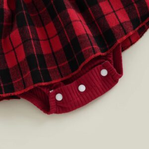 Christmas Infant Baby Girls Romper Dress Plaid Ruffles Long Sleeve Bowknot Skirt Hem Jumpsuits Headband (Red-Plaid, 0-6 Months)