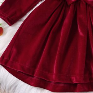 Toddler Velvet Christmas Dress Baby Girls Vintage Ruffle Long Sleeve Velvet Dresses with Headband 2PCS Princess Pageant Birthday Holiday Party Dresses Fall Winter Outfit Red 9-12 Months