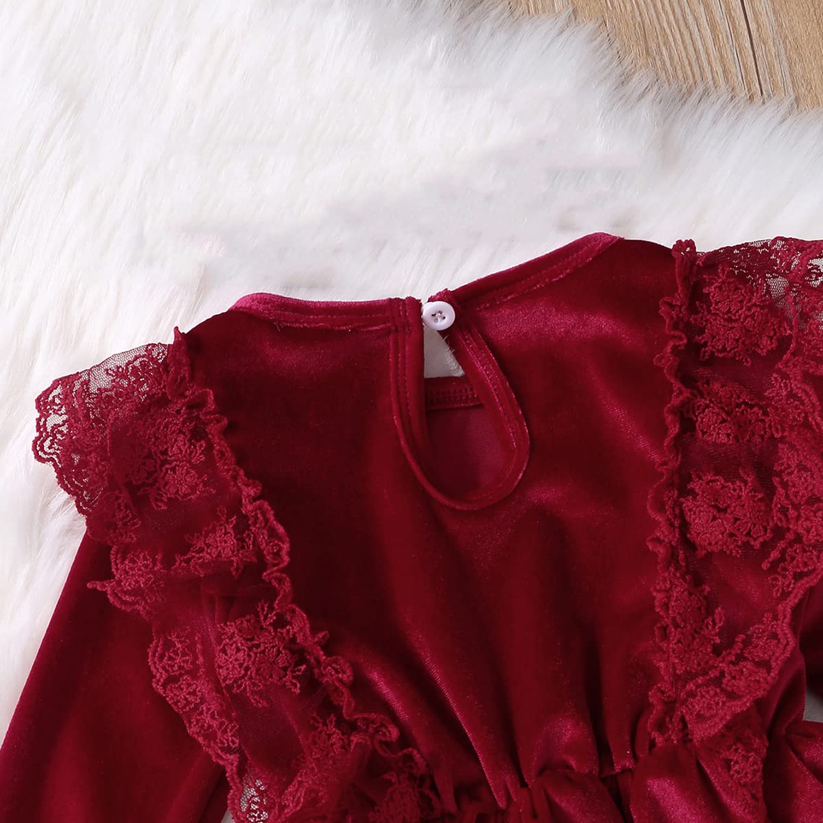 Toddler Velvet Christmas Dress Baby Girls Vintage Ruffle Long Sleeve Velvet Dresses with Headband 2PCS Princess Pageant Birthday Holiday Party Dresses Fall Winter Outfit Red 9-12 Months