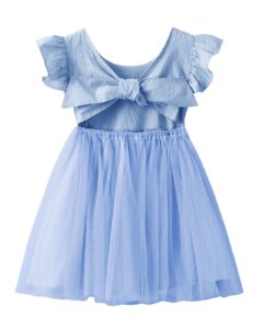 dutebare toddler girls tulle tutu dress linen ruffle tie back sleeveless kids princess party dresses 829 blue 80