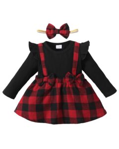 highuzza 3-6 month baby girl clothes newborn dress infant romper fall outfits winter jumpsuit girl's clothing overall plaid stripes girl skirt set with headband black