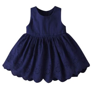 toddler baby girls dress embroideries floral summer seaside beach sundress onepiece outfits (navy blue princess dress, 6-9 months)