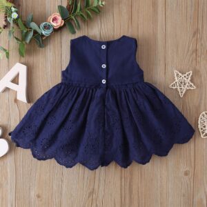 Toddler Baby Girls Dress Embroideries Floral Summer Seaside Beach Sundress Onepiece Outfits (Navy Blue Princess Dress, 6-9 Months)