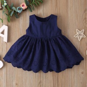 Toddler Baby Girls Dress Embroideries Floral Summer Seaside Beach Sundress Onepiece Outfits (Navy Blue Princess Dress, 6-9 Months)